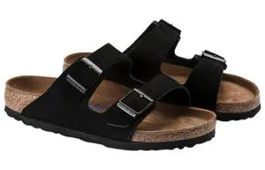 BIRKENSTOCK Arizona Soft Footbed Suede Leather Sandals - Black