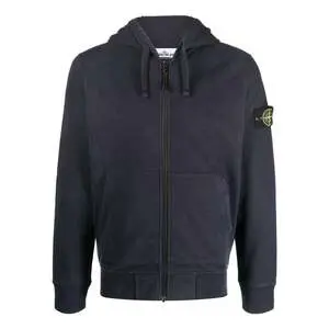 Stone Island Brushed Cotton Full Zip Hoodie - Navy