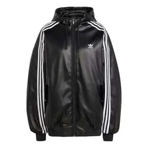 Adidas Oversized Faux Leather Jacket With Drawstring Hood