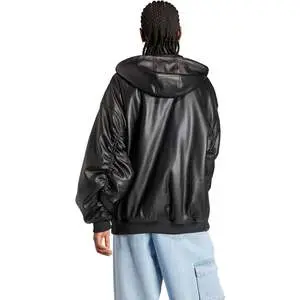 Adidas Oversized Faux Leather Jacket With Drawstring Hood