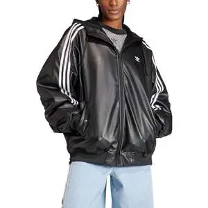 Adidas Oversized Faux Leather Jacket With Drawstring Hood