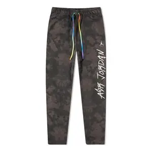 JORDAN Tie Dye Alphabet Lacing Fleece Sports Pants Brown - Black