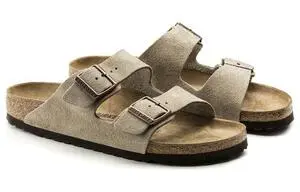 BIRKENSTOCK Arizona Suede Leather Sandals - Beige