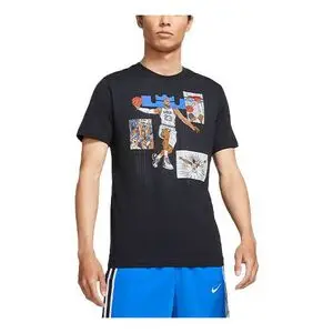 Nike Cartoon Lebron James Shooting Printing Sports Round Neck Short Sleeve T-shirt - Black