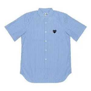 Play Comme Des Garcon Striped Short Sleeve Shirt With Emblem - Blue