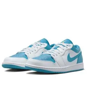 JORDAN Air 1 Low "aquatone" Leather Sneakers - Aquatone/celestial Gold/white