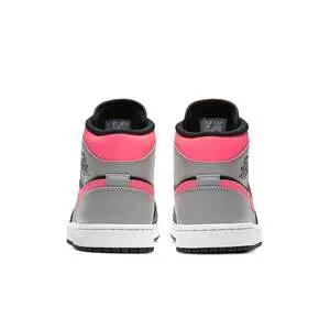 JORDAN Air 1 Mid Pink Shadow Sneakers - Black/hot Punch/white