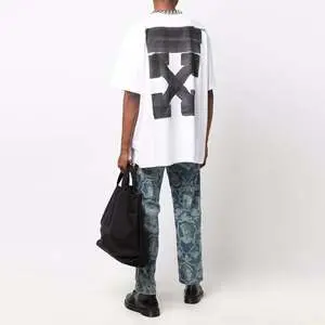 Off-White Fw21 Round Neck Arrow Pattern Printing Short Sleeve Loose Fit T-shirt - White