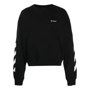 Off-White Long Sleeve Crewneck With Striped Detailing - Black