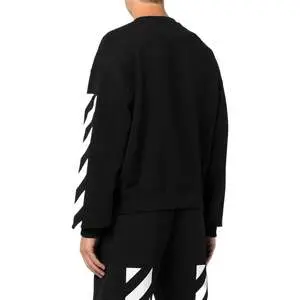 Off-White Long Sleeve Crewneck With Striped Detailing - Black