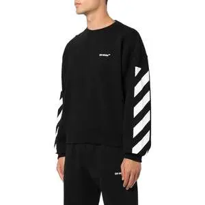 Off-White Long Sleeve Crewneck With Striped Detailing - Black