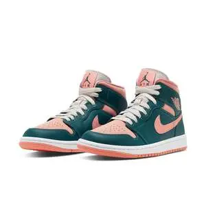 JORDAN 1 Mid High Top Sneakers - Dark Teal Green/pink