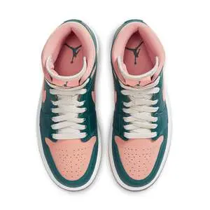 JORDAN 1 Mid High Top Sneakers - Dark Teal Green/pink