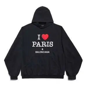 Balenciaga I Love Paris Hoodie - Black Faded
