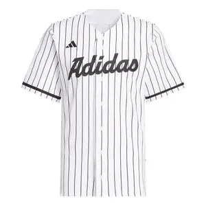 Adidas Dugout Full Button Cotton Jersey With Pinstripe Detail - White/black