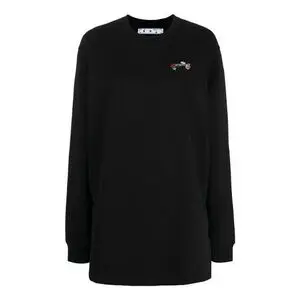 Off-White Arrow Embroidered Flowers Long Hoodie - Black