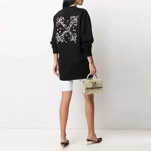 Off-White Arrow Embroidered Flowers Long Hoodie