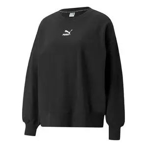 PUMA Classics Logo Embroidery Round-neck Sweatshirt - Black