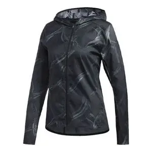 Adidas Training Sports Hooded Jacket With Abstract Print - Black