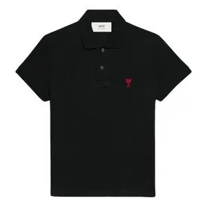 AMI Paris Small Heart Logo Polo Shirt - Black