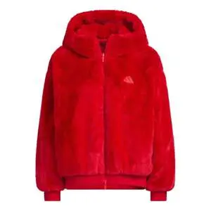 Adidas Reversible Faux Fur Hooded Jacket - Red
