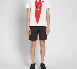 Play Comme Des Garcon Long Heart Printing Short Sleeve Red