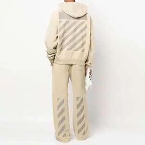 Off-White Back Stripe Pattern Printing Pullover Hooded Long Sleeves Loose Fit