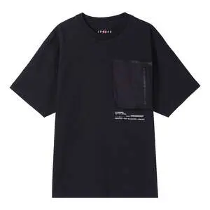 JORDAN 23 Engineered Solid Color Pocket Round Neck Casual Short Sleeve Black