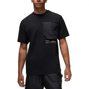 JORDAN 23 Engineered Solid Color Pocket Round Neck Casual Short Sleeve Black