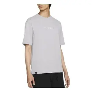 JORDAN Casual Solid Color Printing Round Neck Pullover Short Sleeve Light Iron Grey T-shirt