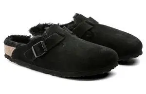 BIRKENSTOCK Boston Shearling Suede Clogs - Black
