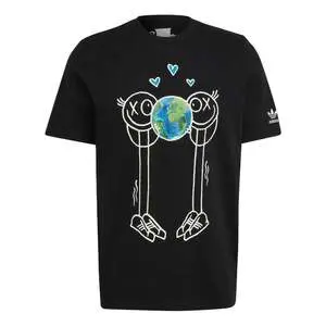 Adidas Originals Cartoon Pattern Printing Logo Round Neck Short Sleeve Black T-shirt - Multi-color