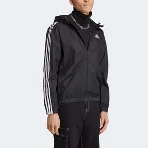 Adidas Essentials 3-stripes Woven Windbreaker Jacket - Black