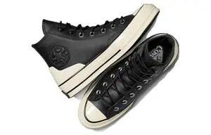 CONVERSE Chuck 70 Leather Hi Sneakers - Black/beige