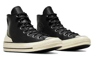 CONVERSE Chuck 70 Leather Hi Sneakers - Black/beige