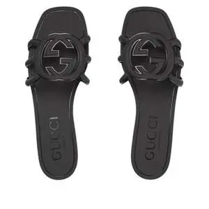 Gucci Interlocking G Rubber Slides - Black