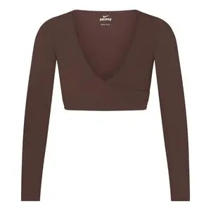 Nike X Skims Matte Wrap Long Sleeve Cropped Top - Dark Sepia