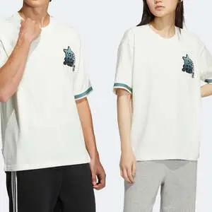 Adidas Alphabet Printing Round Neck Pullover Short Sleeve White - Default Color