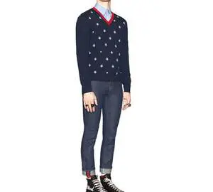 Gucci Bee Print V-neck Sweater