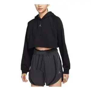 JORDAN Crop Pullover Fleece Hoodie - Black