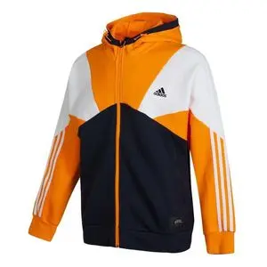 Adidas Stripe Splicing Logo Printing Zipper Hooded Jacket Autumn Black - Default Color