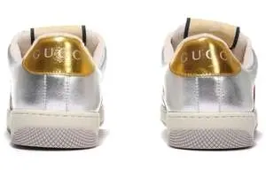 Gucci Screener Metallic Calfskin Web Sneakers - Silver/gold