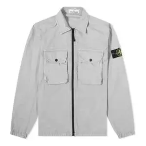 Stone Island 2 Pocket Brushed Cotton Shirt Jacket - Light Grey