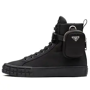 Prada Wheel Re-nylon High Top Sneakers - Black/silver