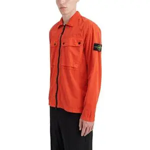 Stone Island Gd Cotton Zip Overshirt 'orange Red