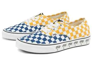 VANS Authentic Sidewall Palm Tree Checkerboard Low Top Sneakers - Yellow/blue