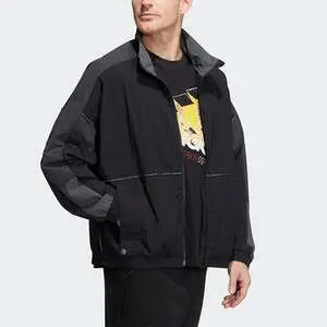 Adidas Contrast Color Stitching Long Sleeves Sports Jacket Black