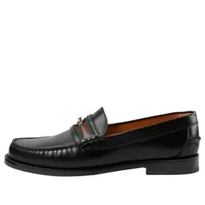Gucci Black Leather Loafer With Interlocking G And Web Detail