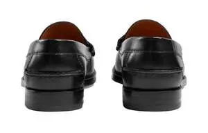 Gucci Black Leather Loafer With Interlocking G And Web Detail