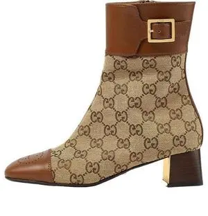 Gucci Ankle Boots With Gg Monogram - Brown/beige/ebony